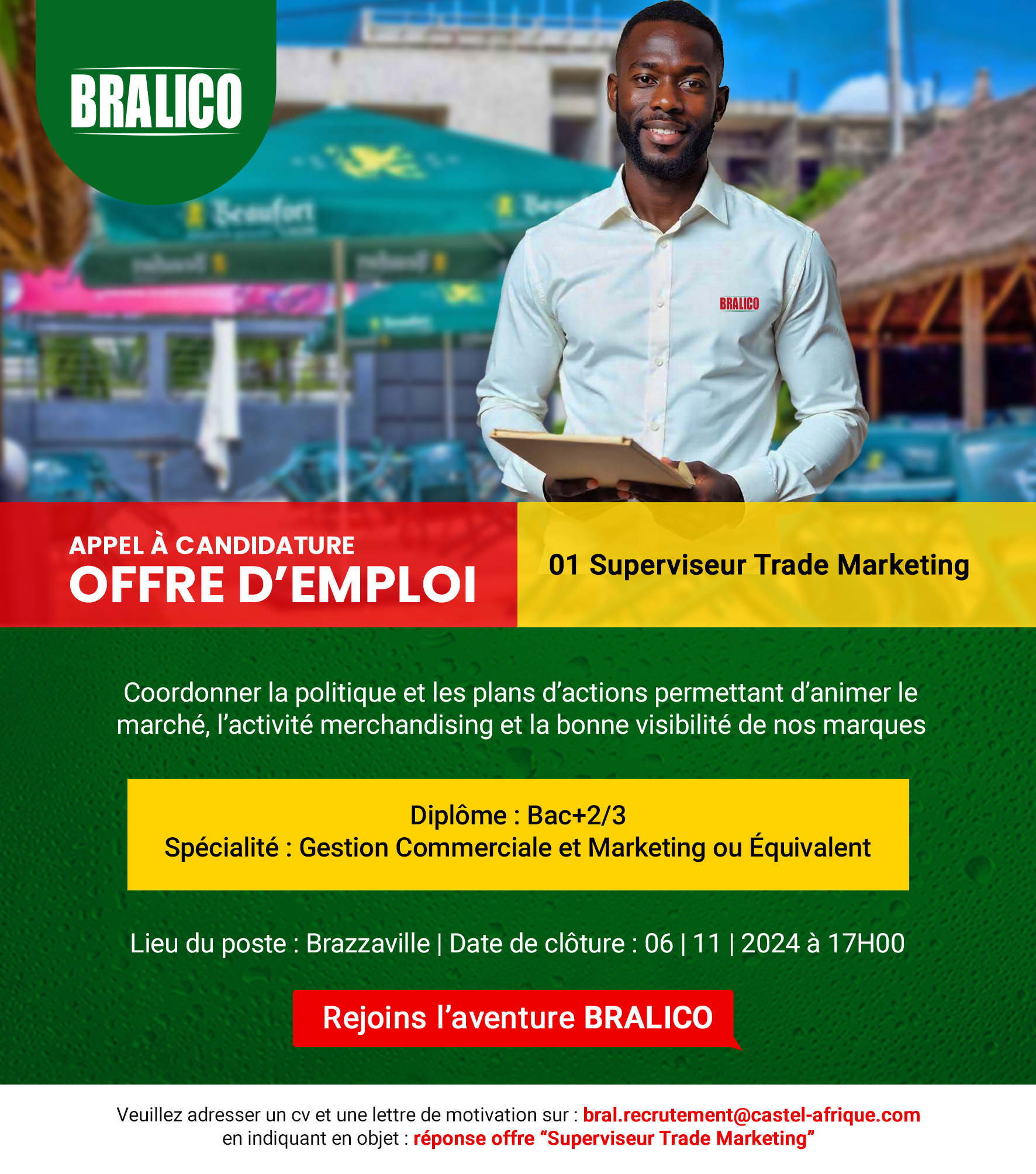 OFFRE D’EMPLOI : Superviseur Trade Marketing | BRALICO